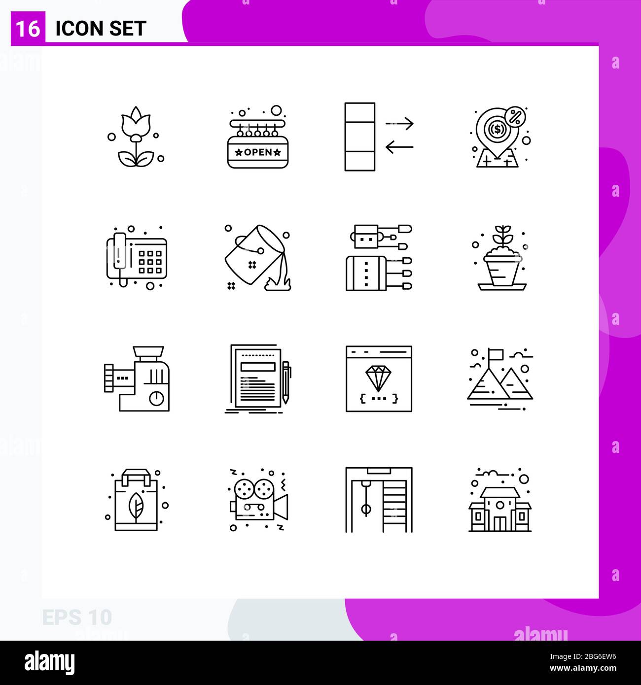 16 User Interface Outline Pack of modern Signs and Symbols of telephone ...