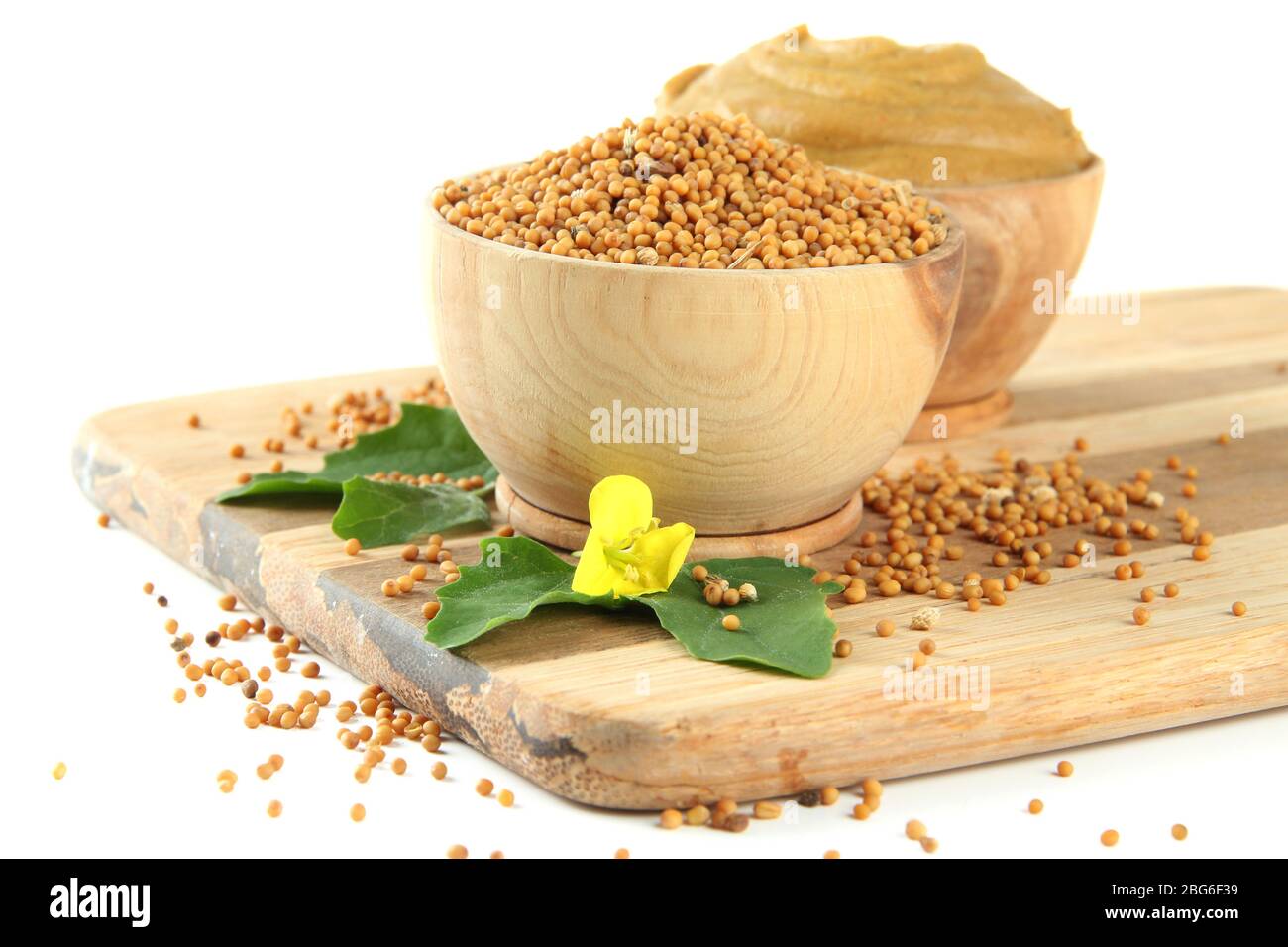 Mustard with seeds and mustard flower isolated on white Stock Photo - Alamy