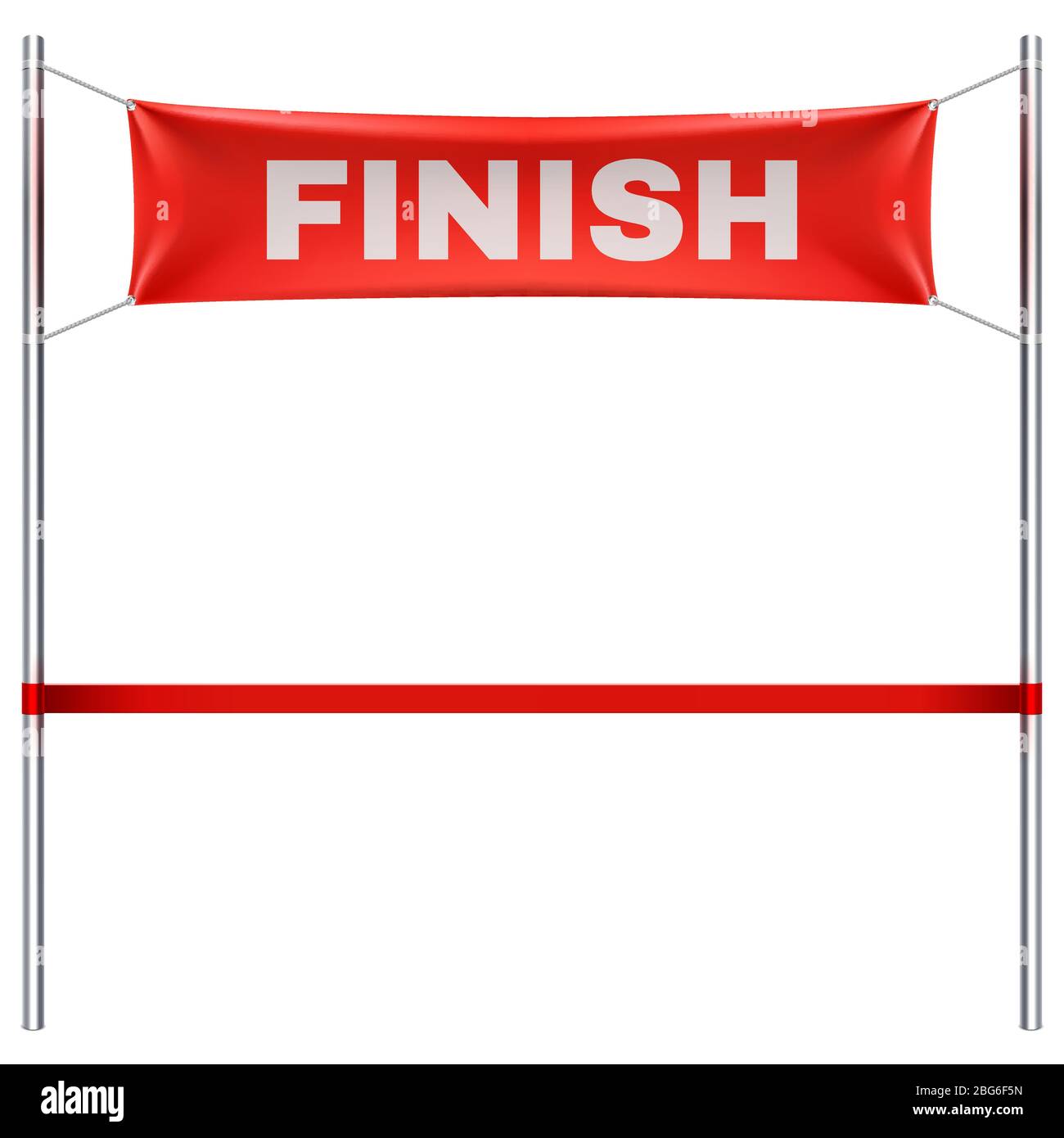 Finish line with red textile banner and ribbon vector illustration isolated on white background ...