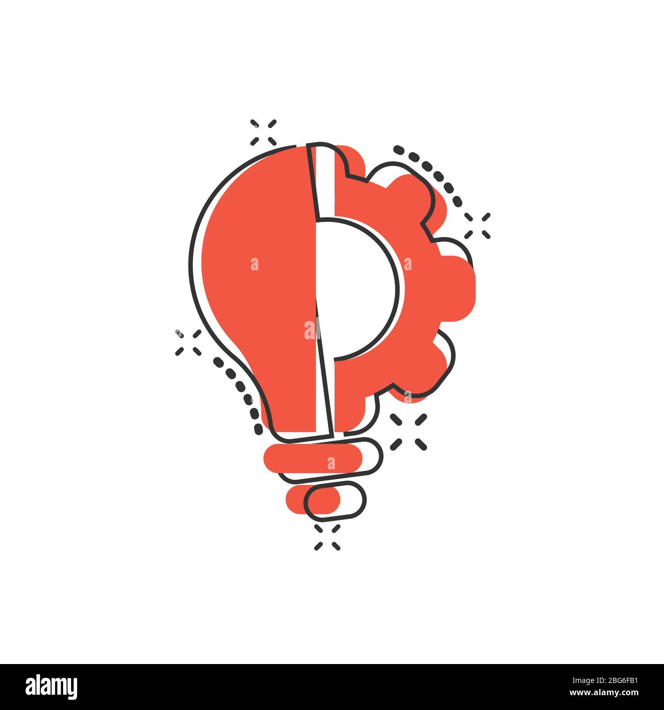 Innovation icon in comic style. Lightbulb with cogwheel cartoon vector ...