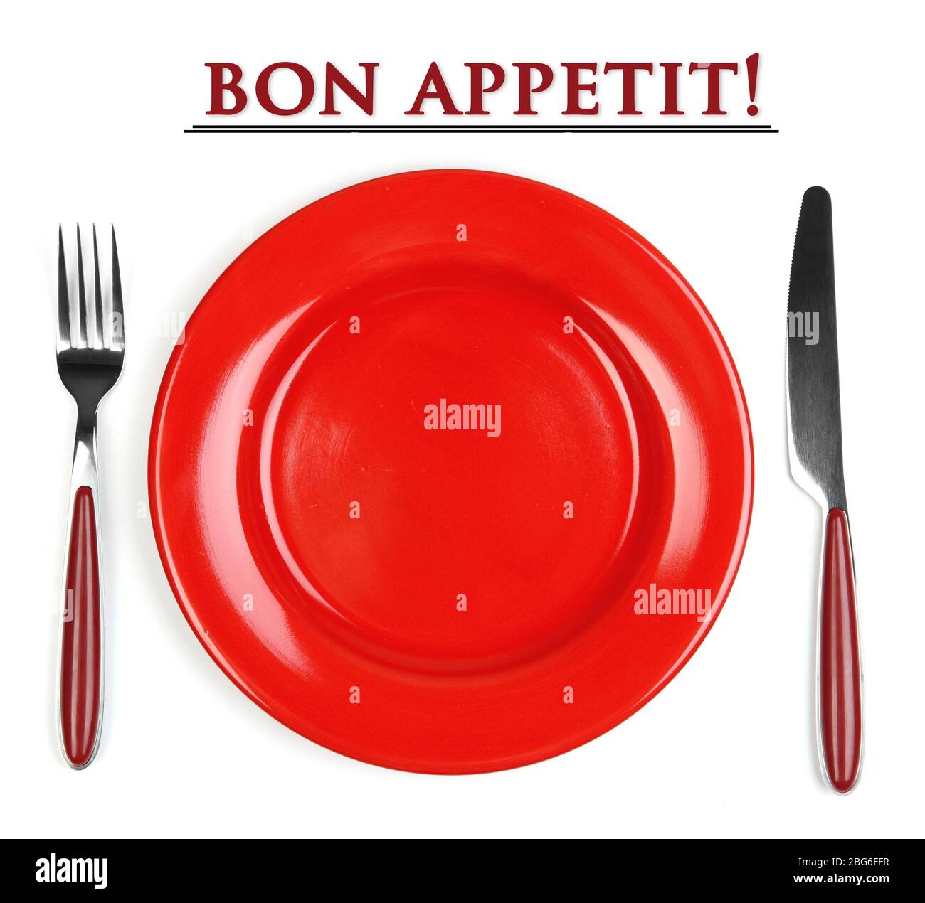 Knife, color plate and fork, isolated on white Stock Photo - Alamy