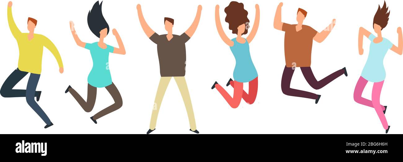 Happy jumping adult friends. Group of people in jump. Healthy active ...