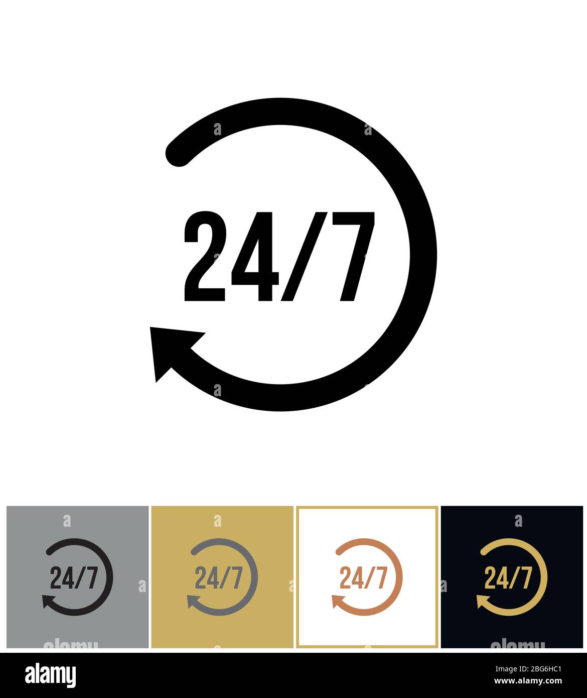 Always open icon, steady anytime work pictogram on gold, black and ...