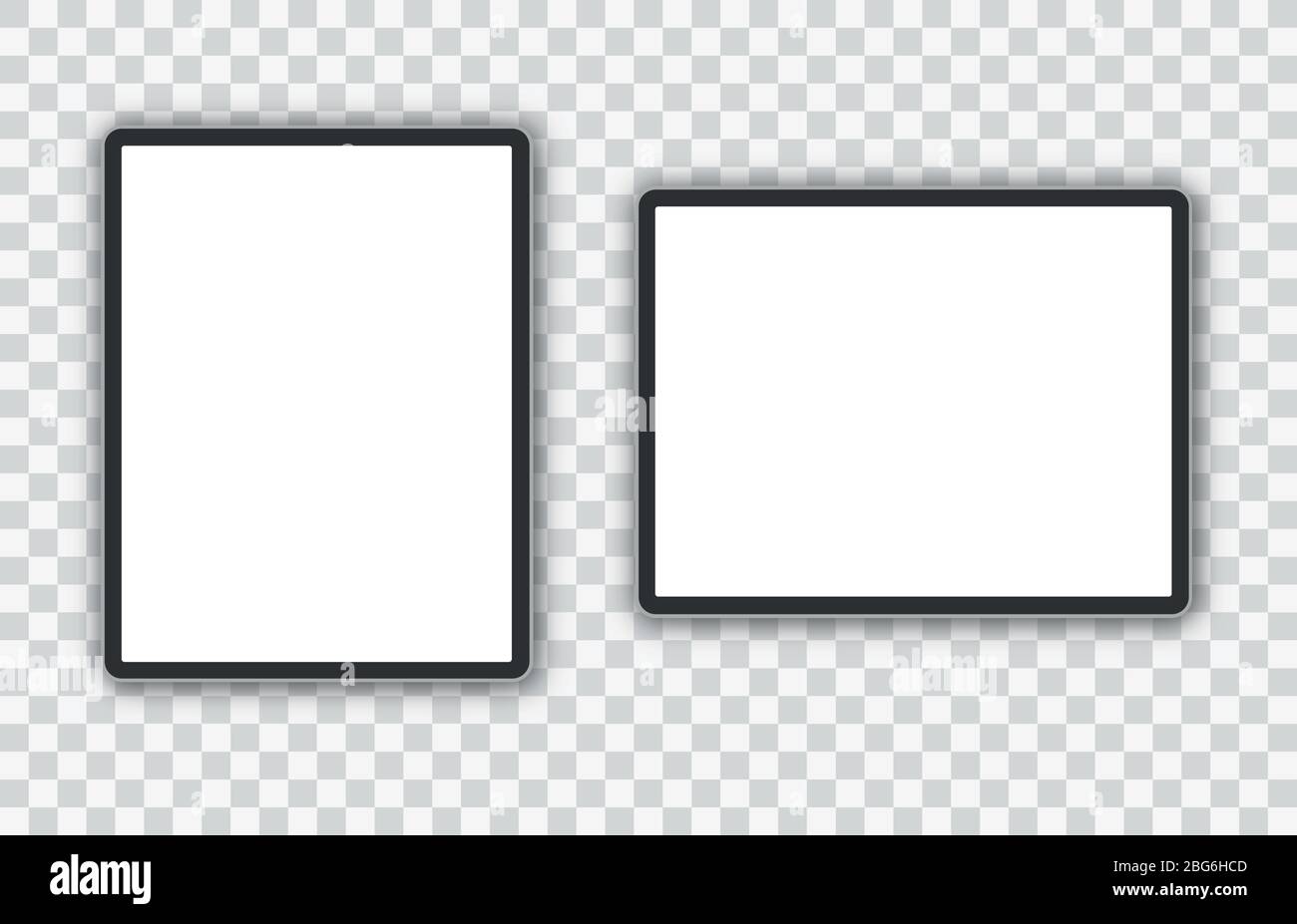 Horizontal and vertical black tablet computer mockup isolated on white ...