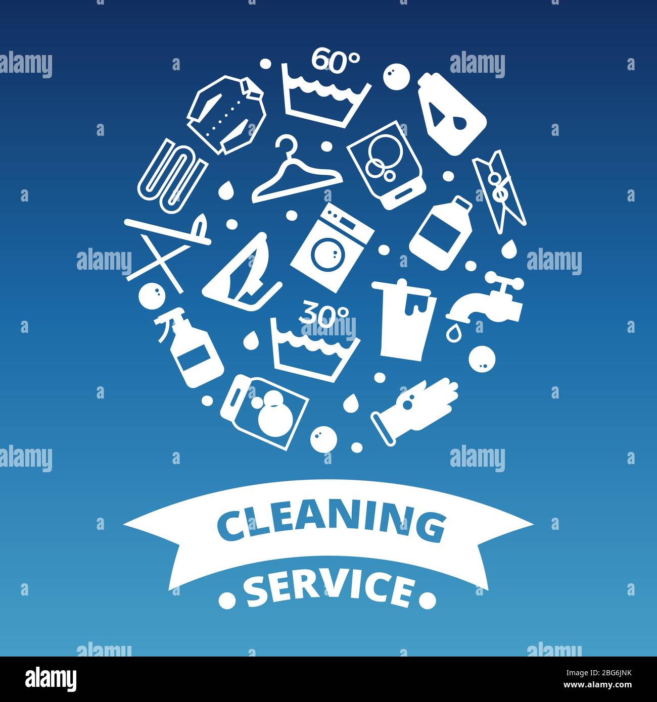 Laundry, cleaing service icons round concept banner and poster. Vector ...