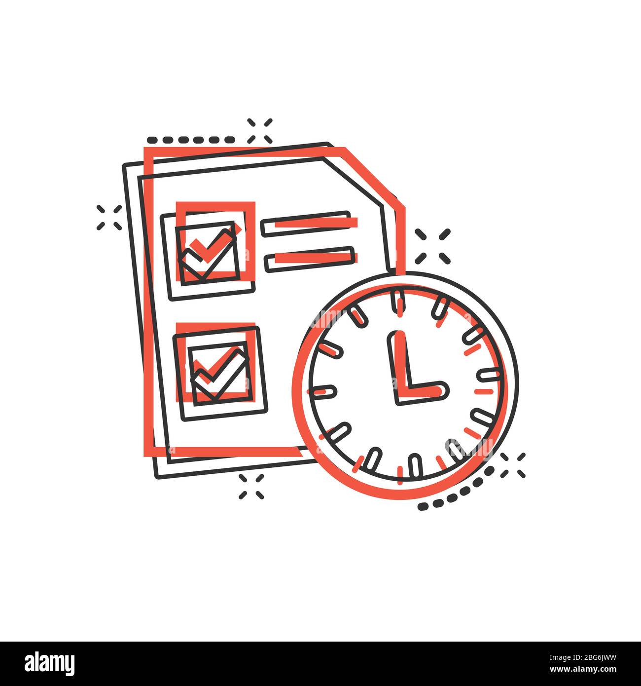Contract time icon in comic style. Document with clock cartoon vector ...