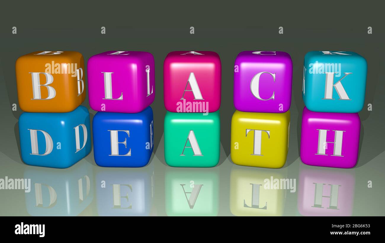 crosswords of Black Death arranged by cubic letters on a mirror floor ...