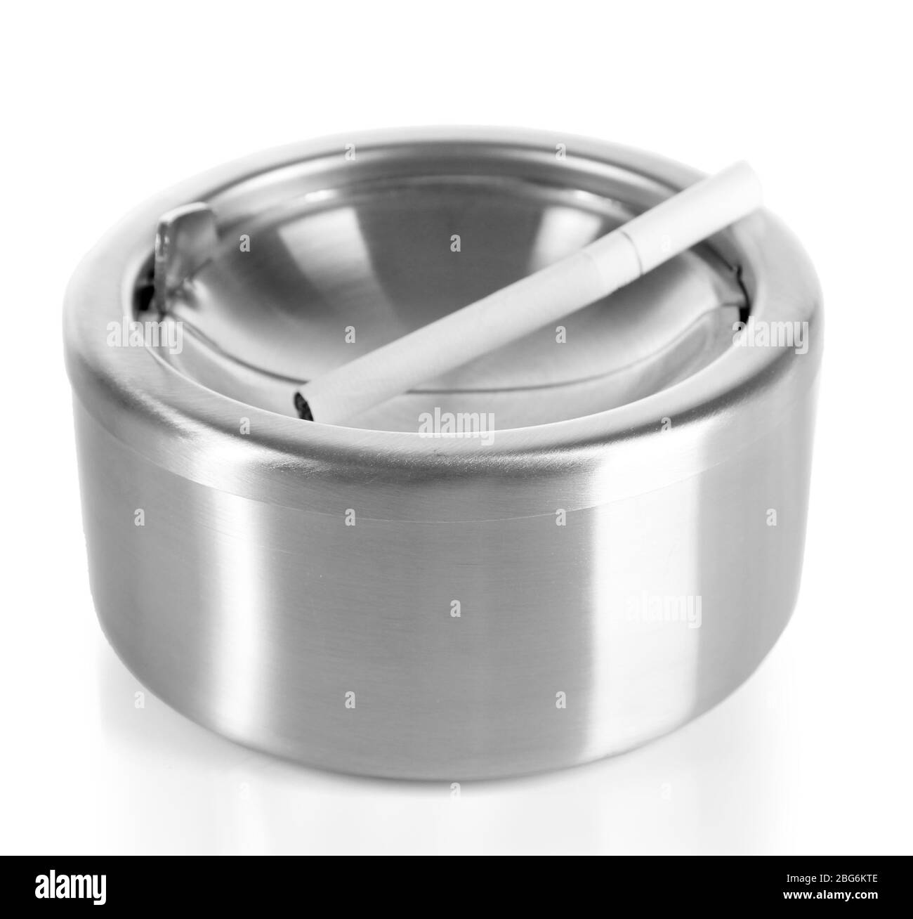 Metal ashtray and cigarette isolated on white Stock Photo - Alamy