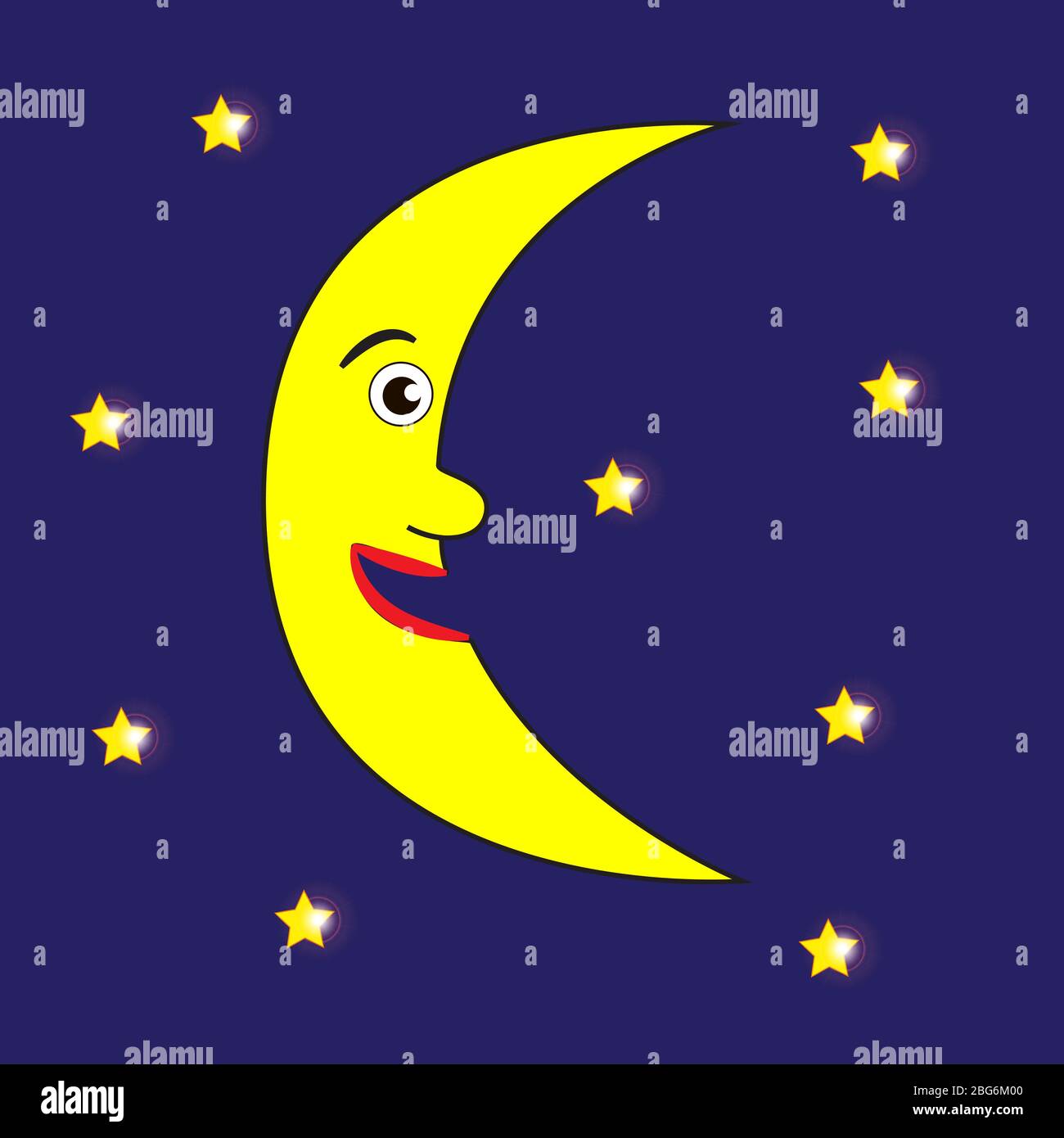 Smiling moon and shining stars in the night sky Stock Vector Image ...