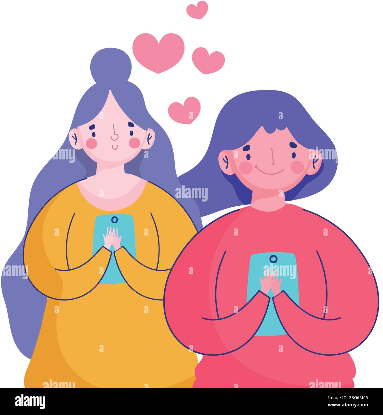 people and smartphone, young women chatting using mobile gadgets vector ...