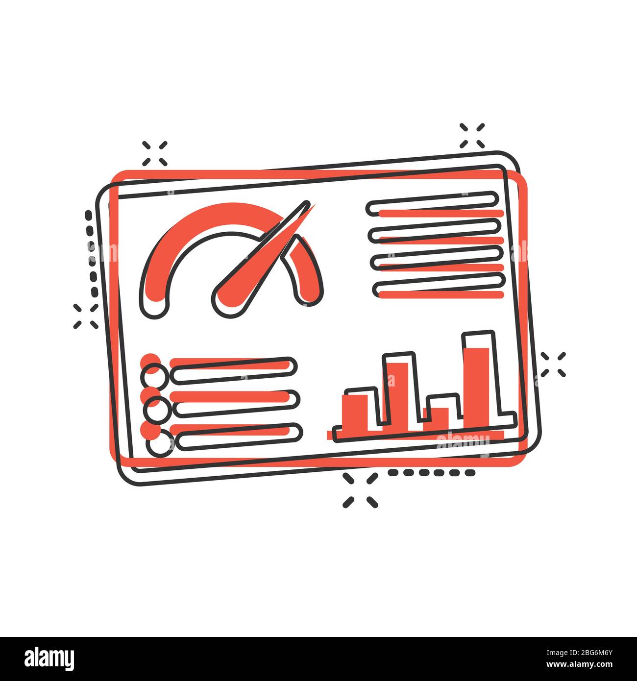 Dashboard icon in comic style. Finance analyzer cartoon vector ...