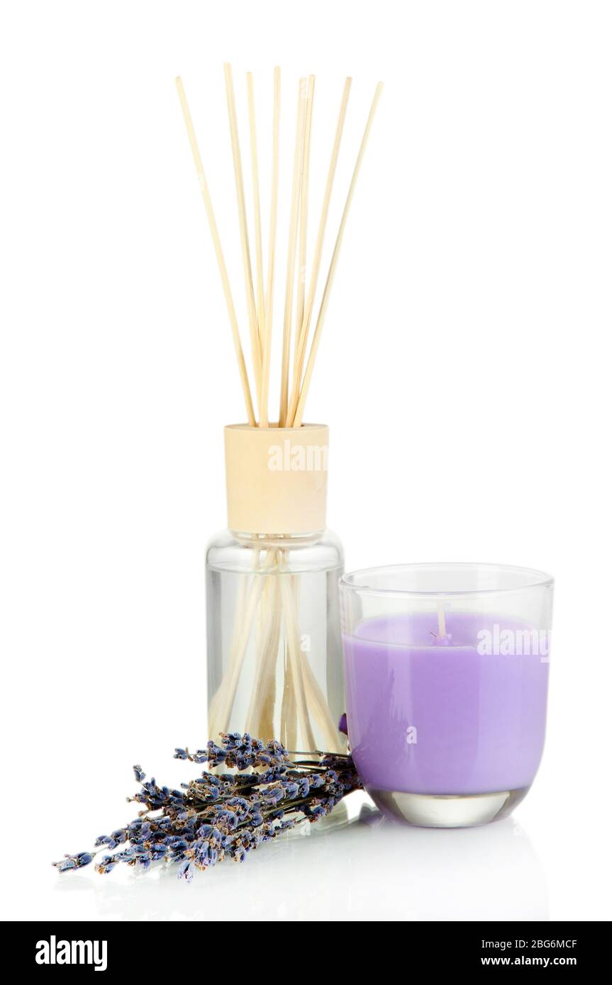 Aromatic sticks for home with smell of lavender isolated on white Stock ...