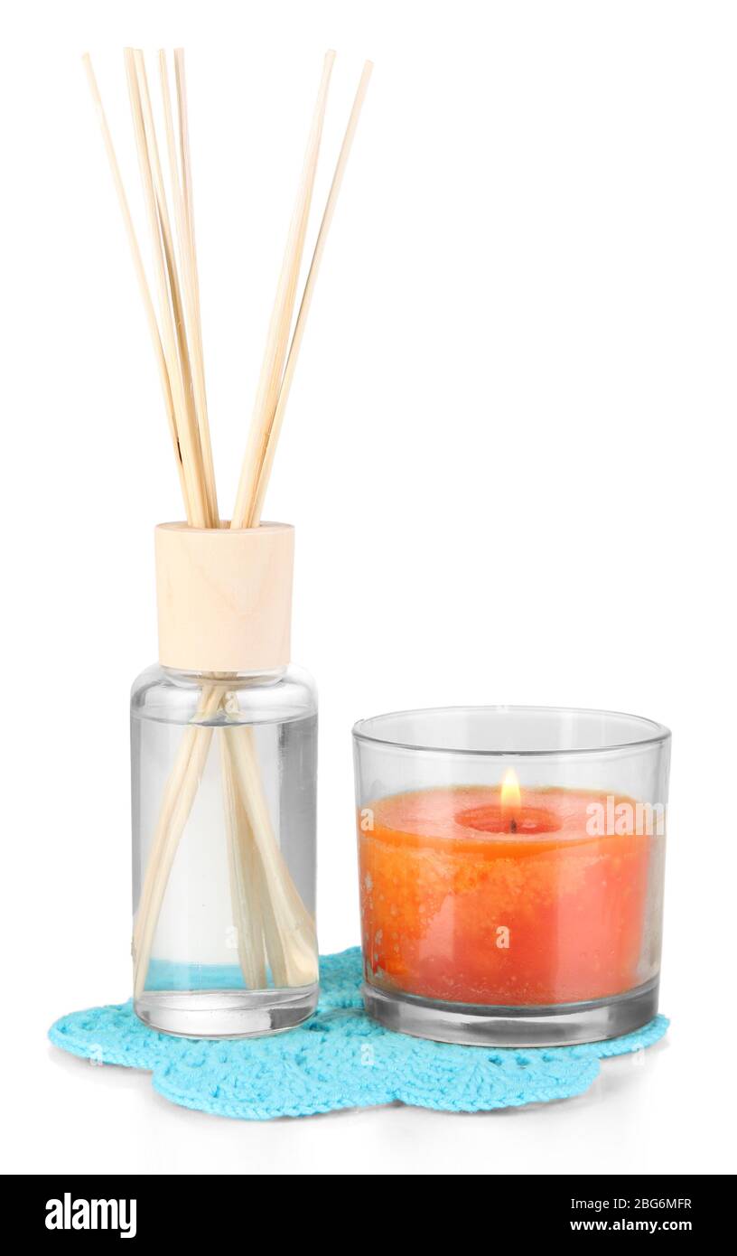 Aromatic sticks for home with smell of lavender isolated on white Stock ...