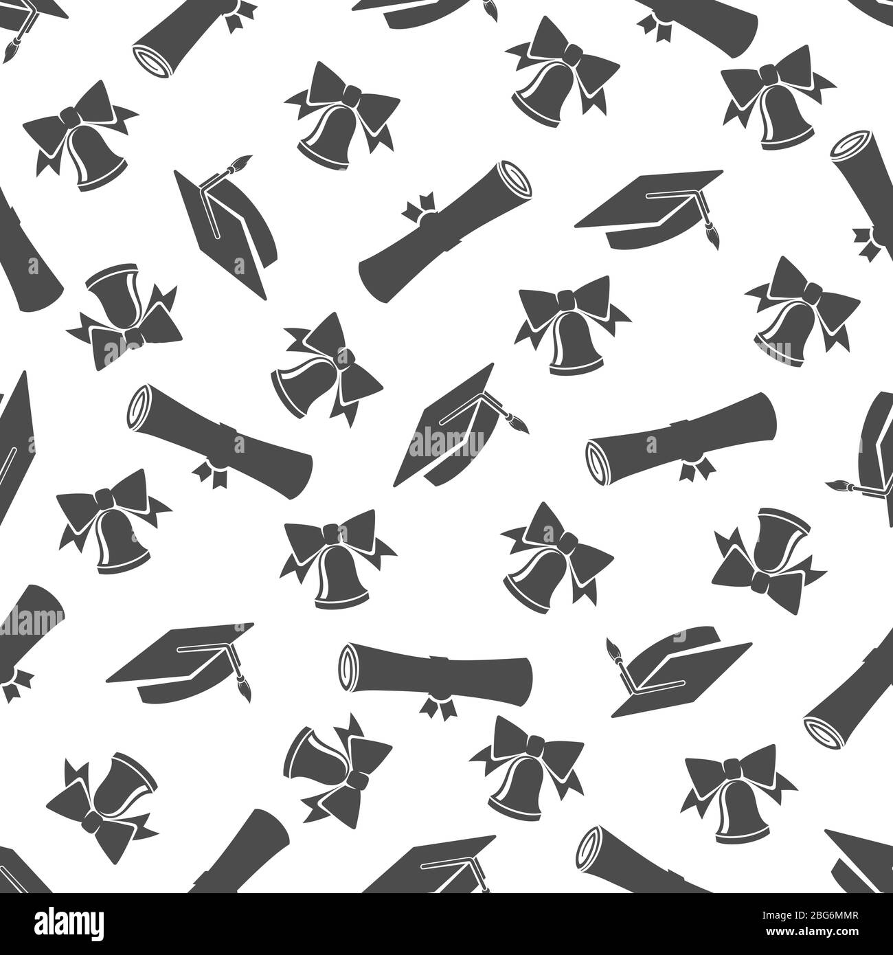 Graduate seamless pattern with student cap, bell and scroll silhouettes ...