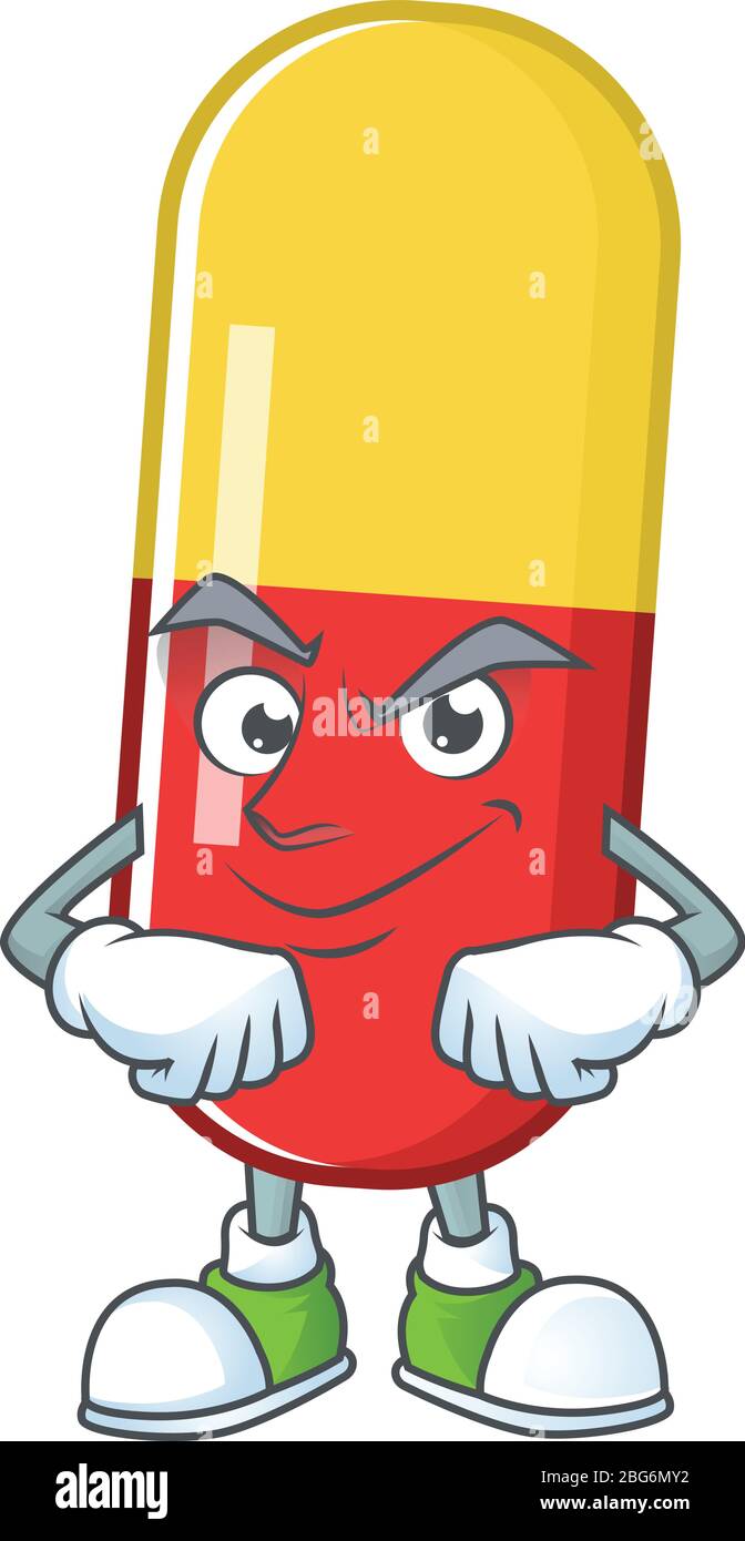 Red yellow capsules mascot design style with grinning face Stock Vector ...