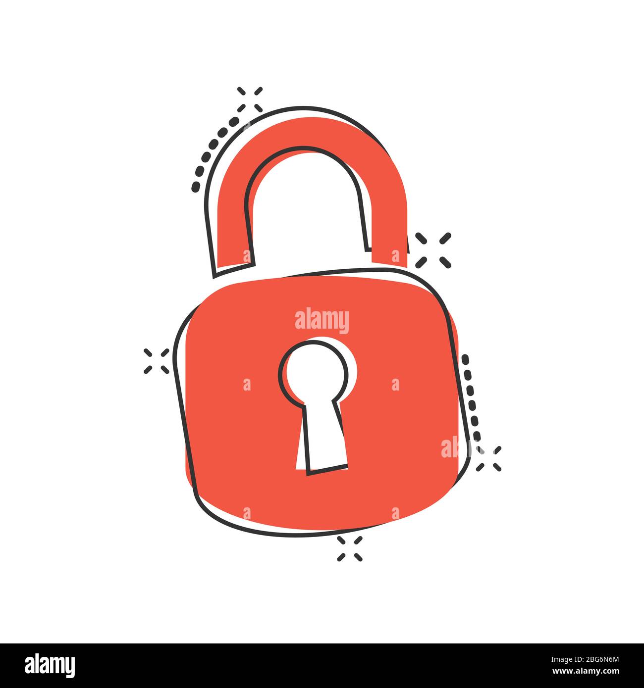 Padlock icon in comic style. Lock cartoon vector illustration on white ...