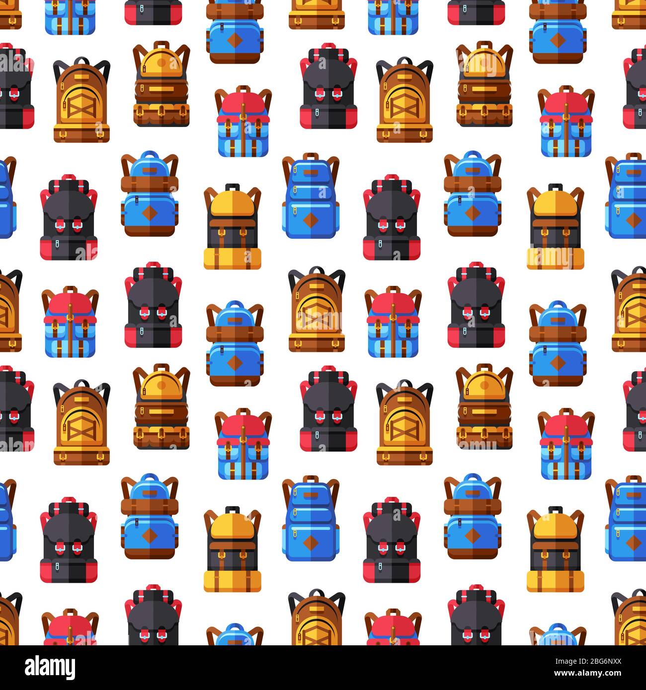 Travel, tourism, hiking, sport colored backpacks seamless pattern ...