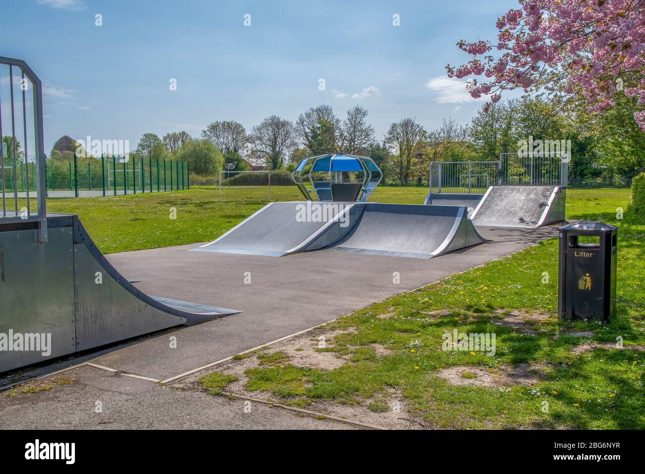 Skate board ramps in a playing park Stock Photo - Alamy