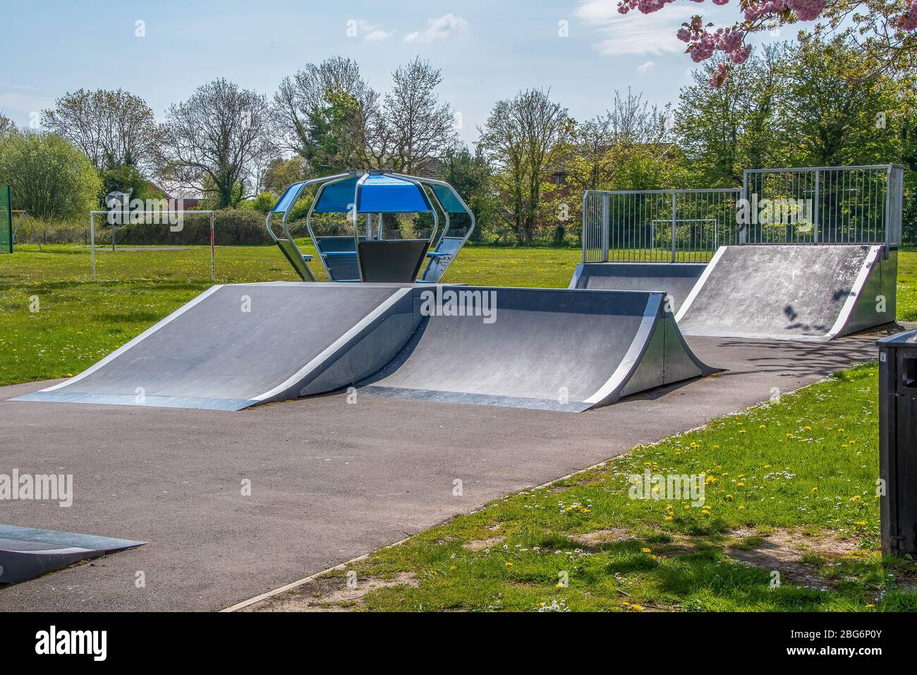 Skate board ramps in a playing park Stock Photo - Alamy
