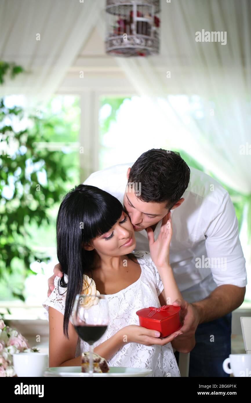 Beautiful couple having romantic dinner at restaurant Stock Photo - Alamy