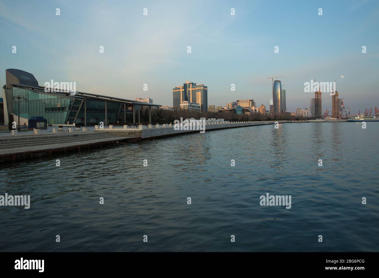 Panoramic view of the Caspian Sea in Baku. Panoramic view of Baku ...