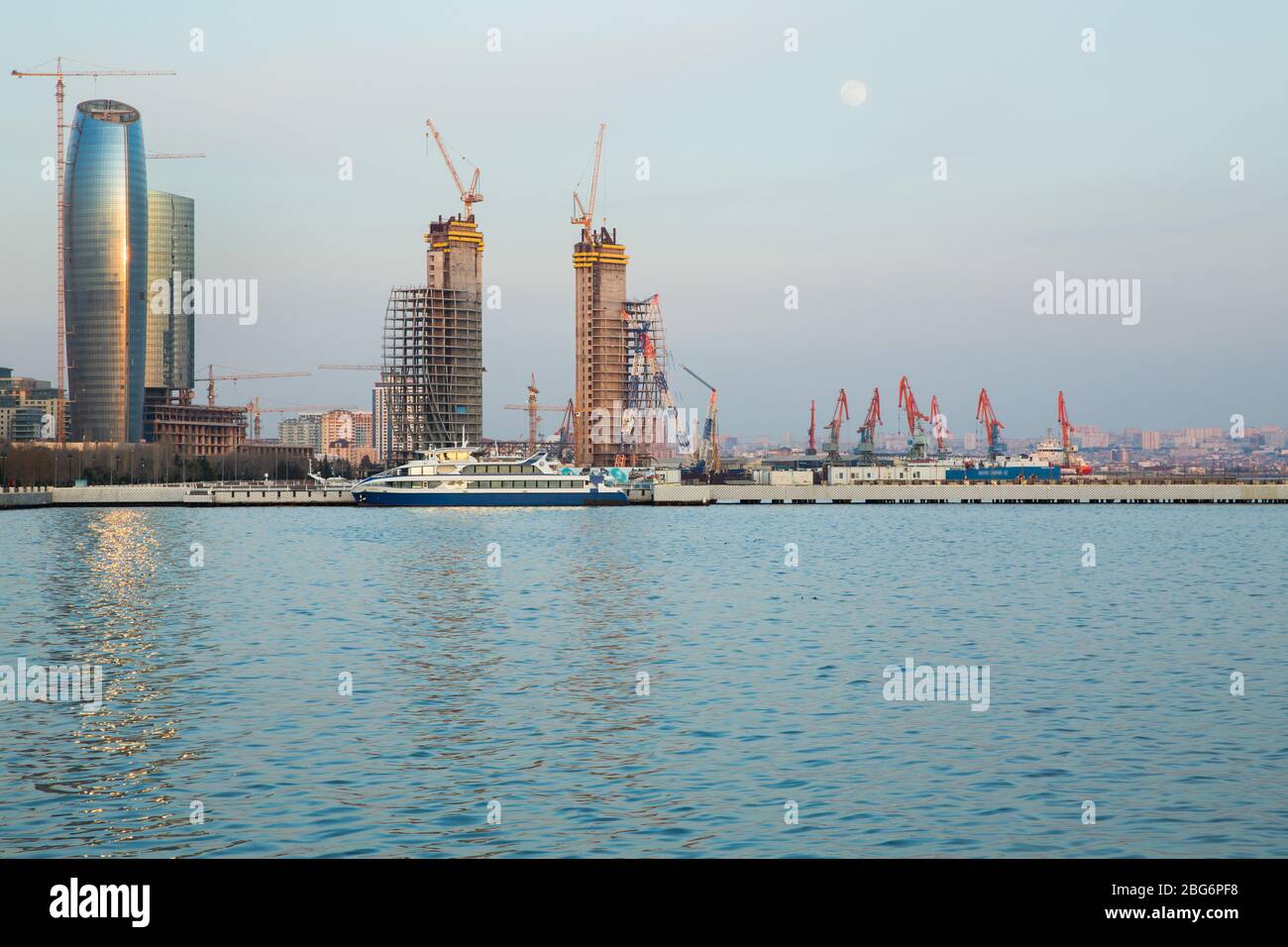 Panoramic view of the Caspian Sea in Baku. Panoramic view of Baku ...