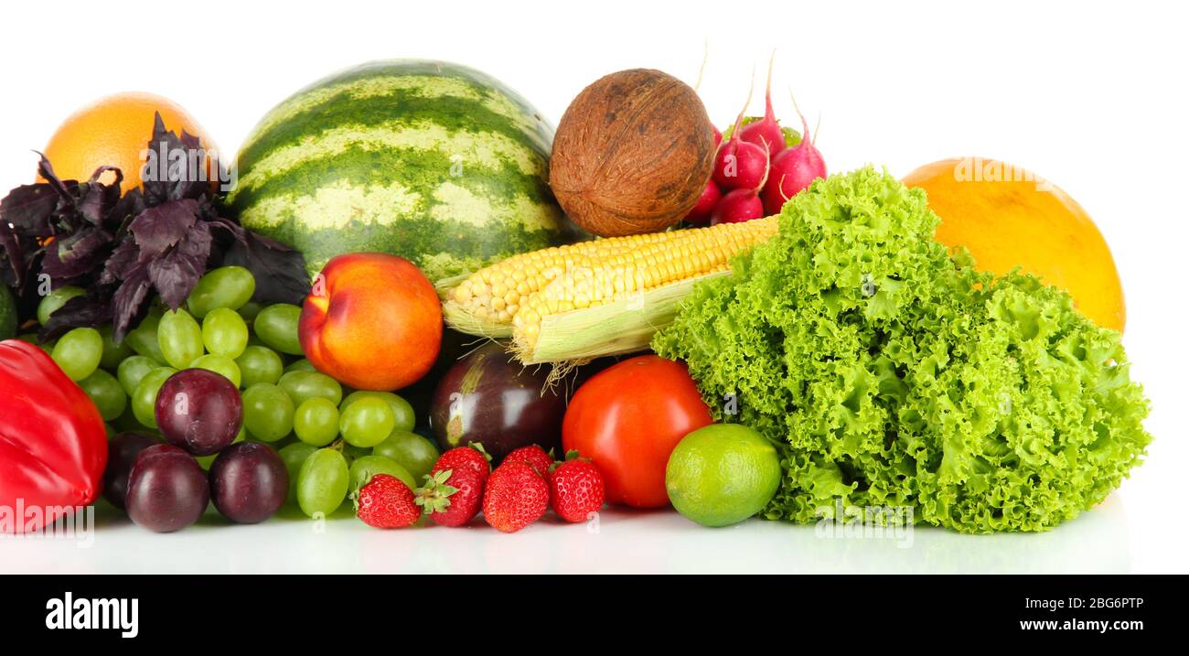 Different fruits and vegetables isolated on white Stock Photo - Alamy