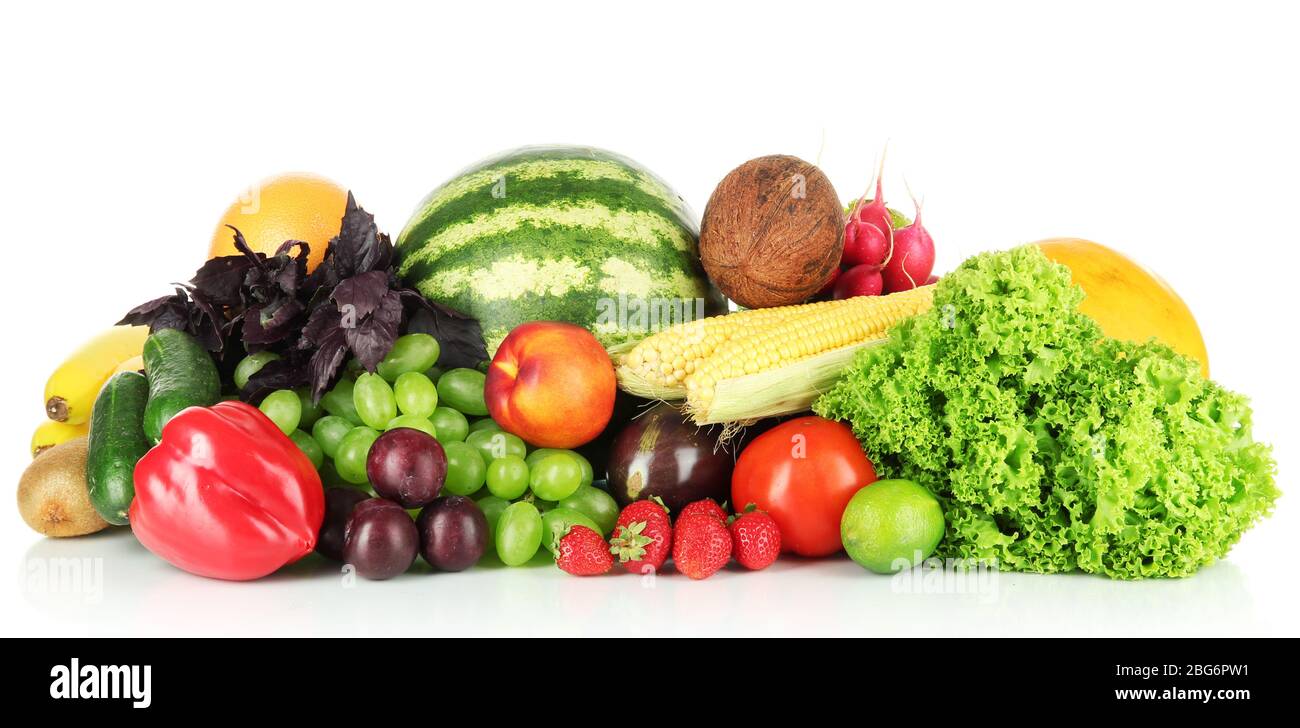 Different fruits and vegetables isolated on white Stock Photo - Alamy
