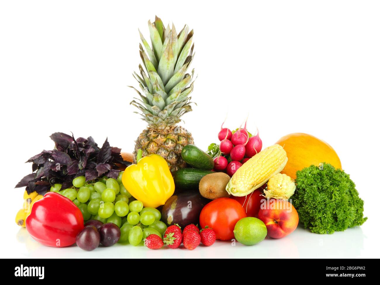 Different fruits and vegetables isolated on white Stock Photo - Alamy