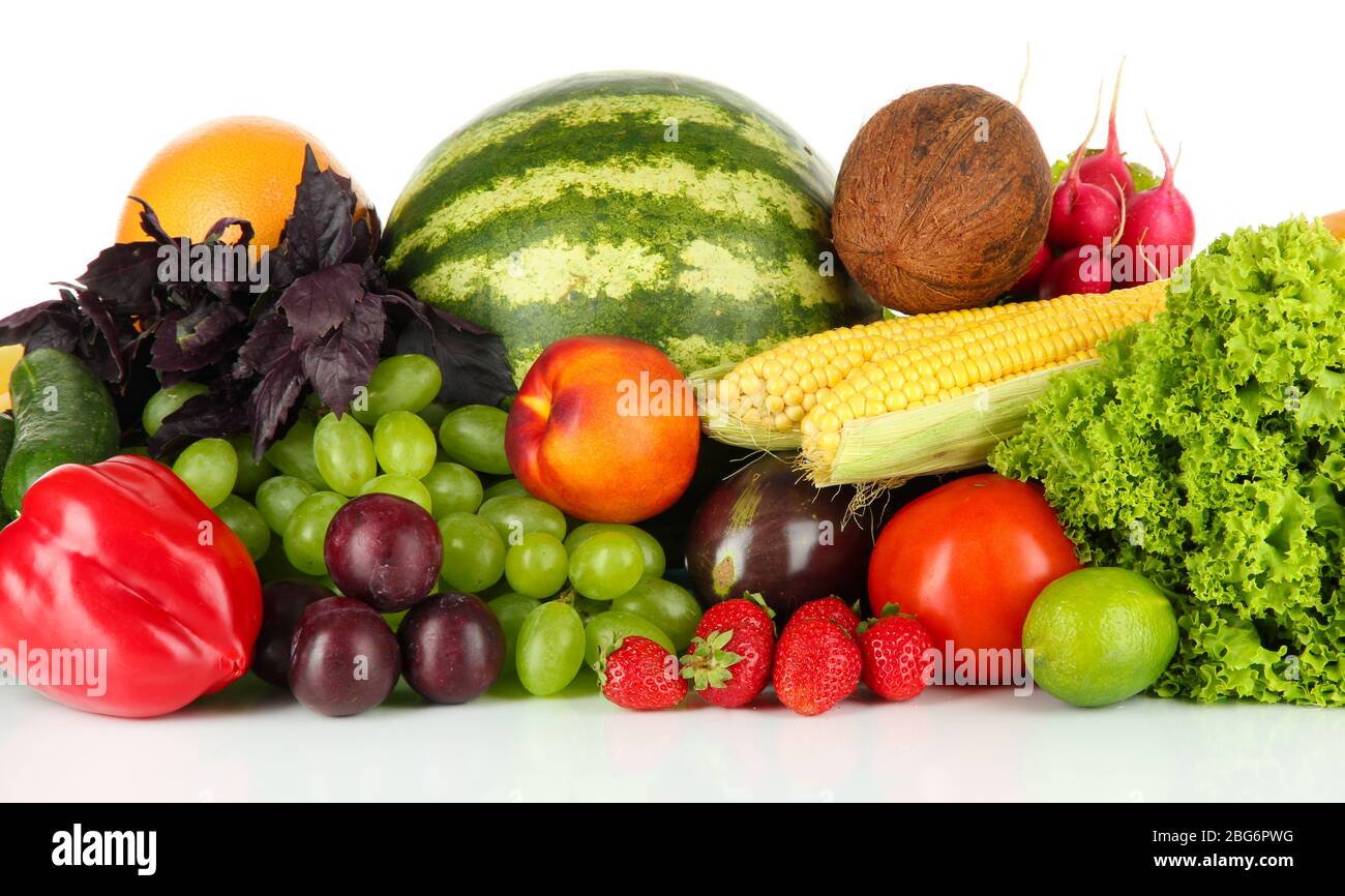 Different fruits and vegetables isolated on white Stock Photo - Alamy