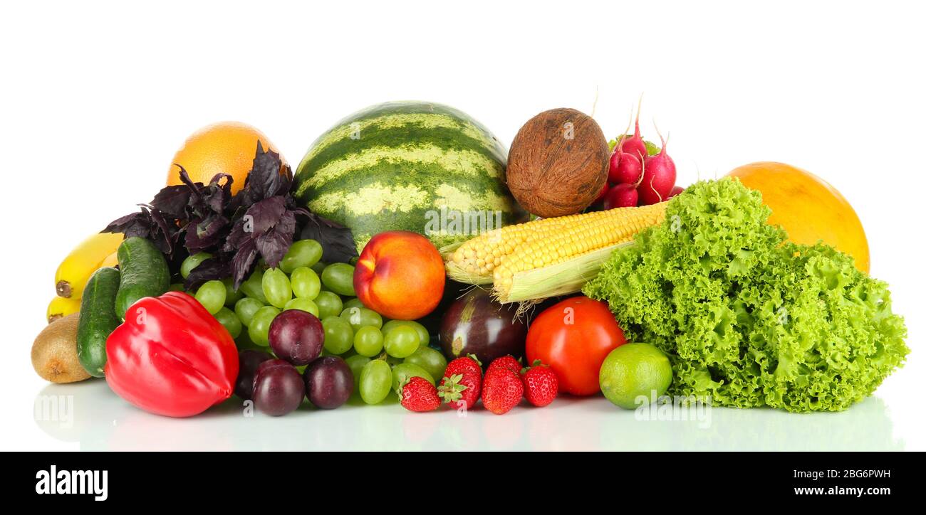 Different fruits and vegetables isolated on white Stock Photo - Alamy