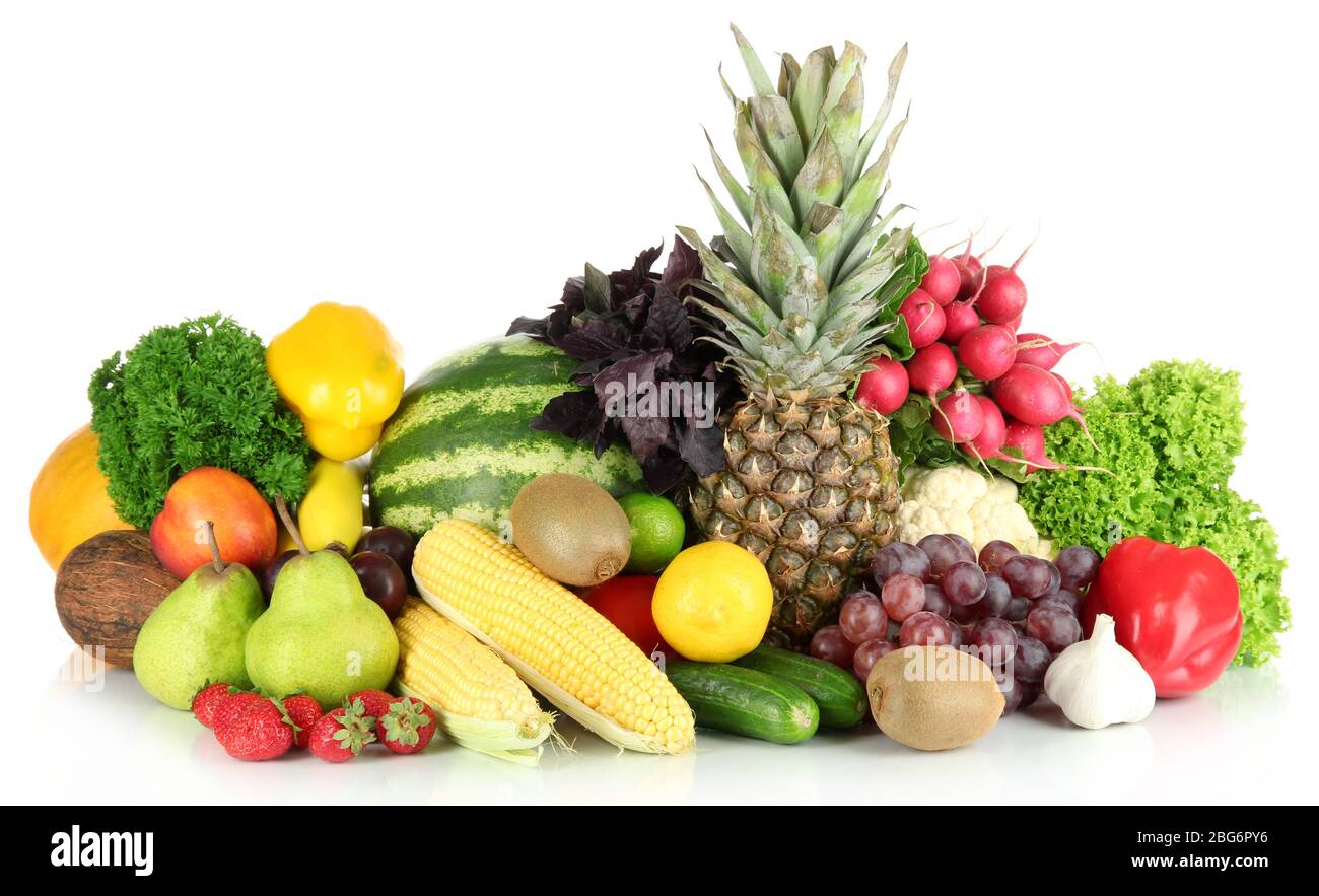 Different fruits and vegetables isolated on white Stock Photo - Alamy