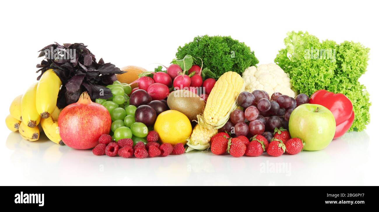 Different fruits and vegetables isolated on white Stock Photo - Alamy