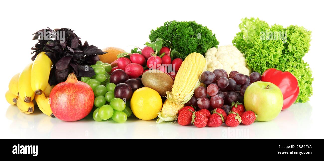 Different fruits and vegetables isolated on white Stock Photo - Alamy