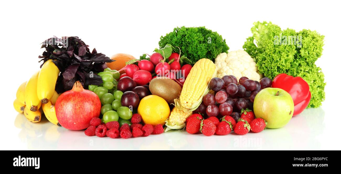 Different fruits and vegetables isolated on white Stock Photo - Alamy