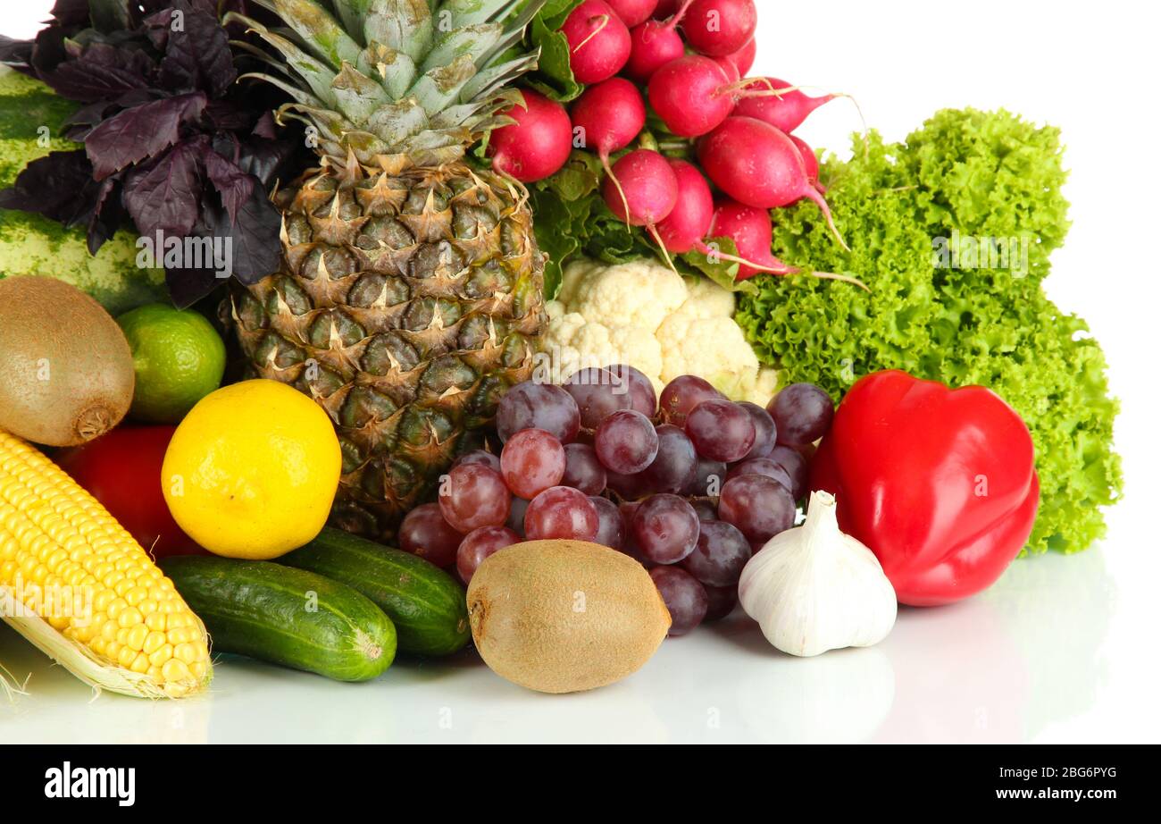 Different fruits and vegetables isolated on white Stock Photo - Alamy
