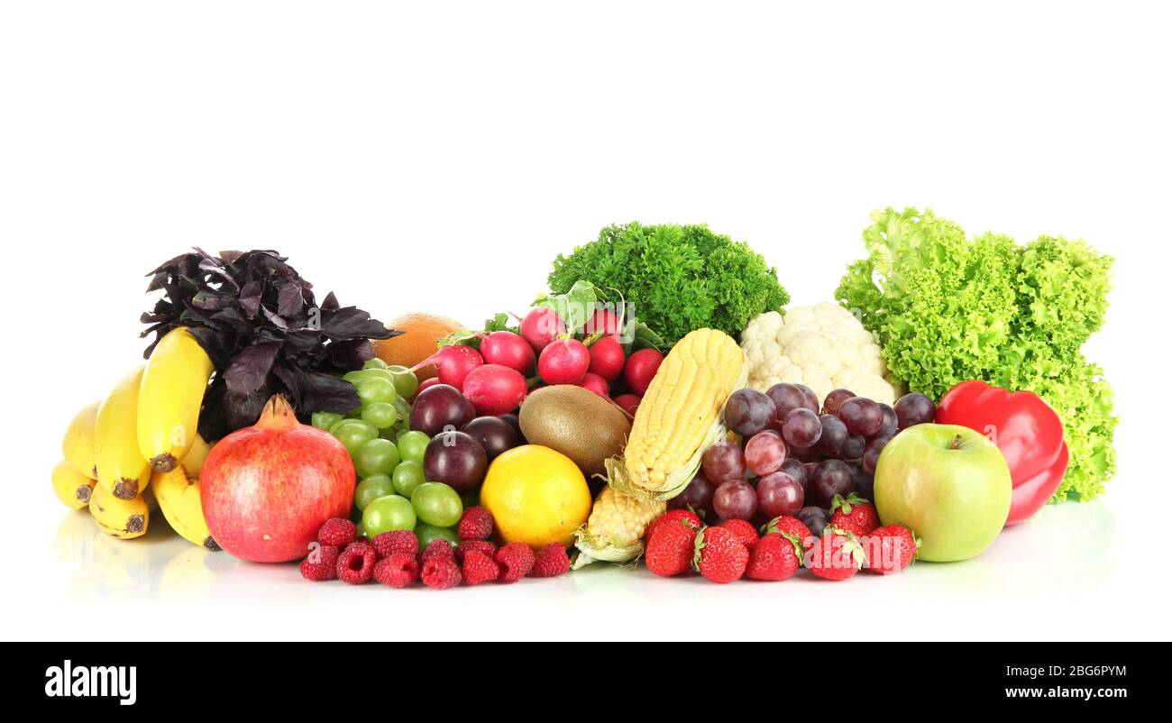 Different fruits and vegetables isolated on white Stock Photo - Alamy