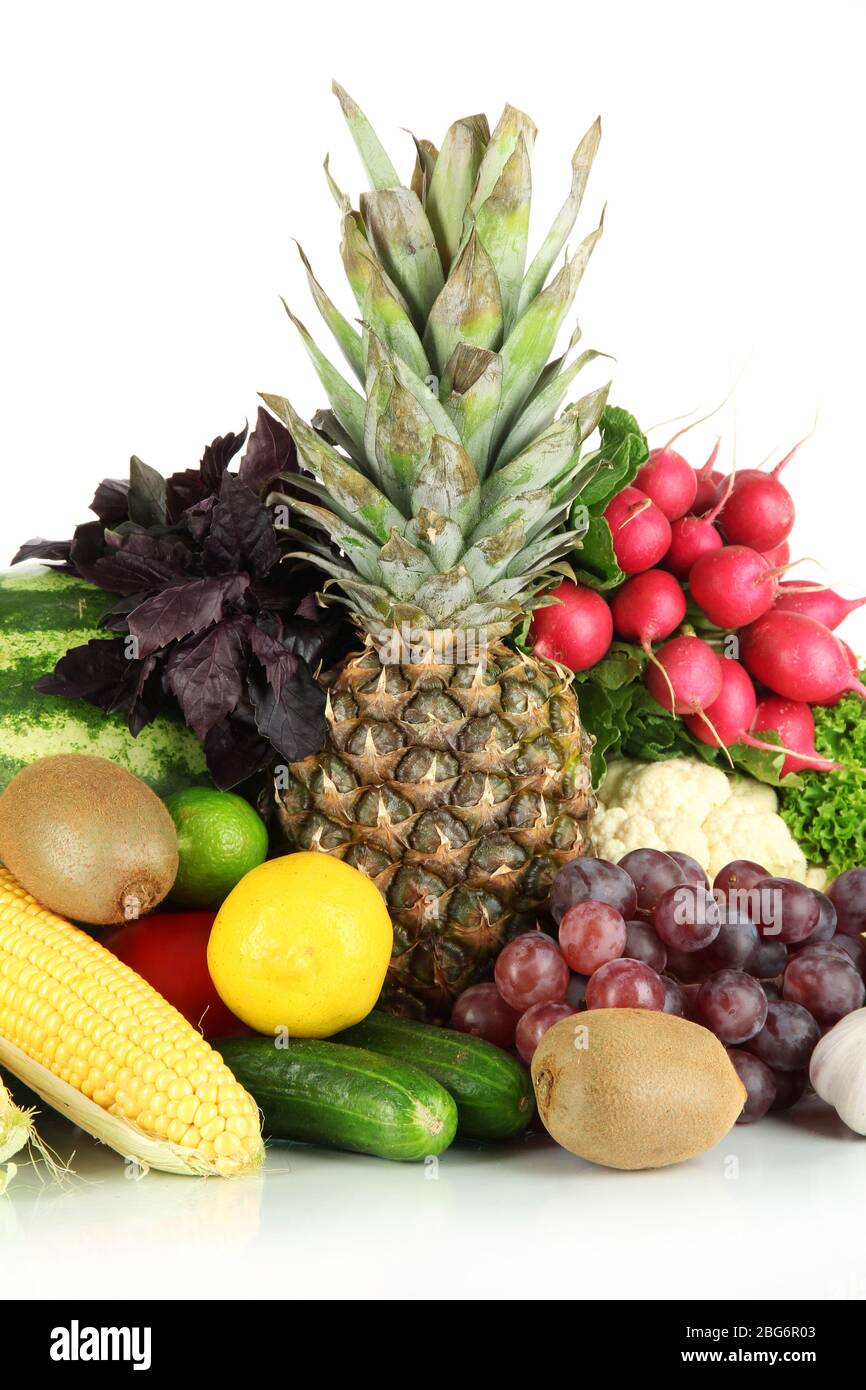 Different fruits and vegetables isolated on white Stock Photo - Alamy