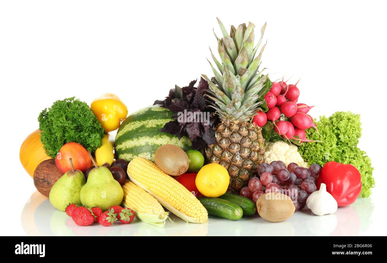 Different fruits and vegetables isolated on white Stock Photo - Alamy