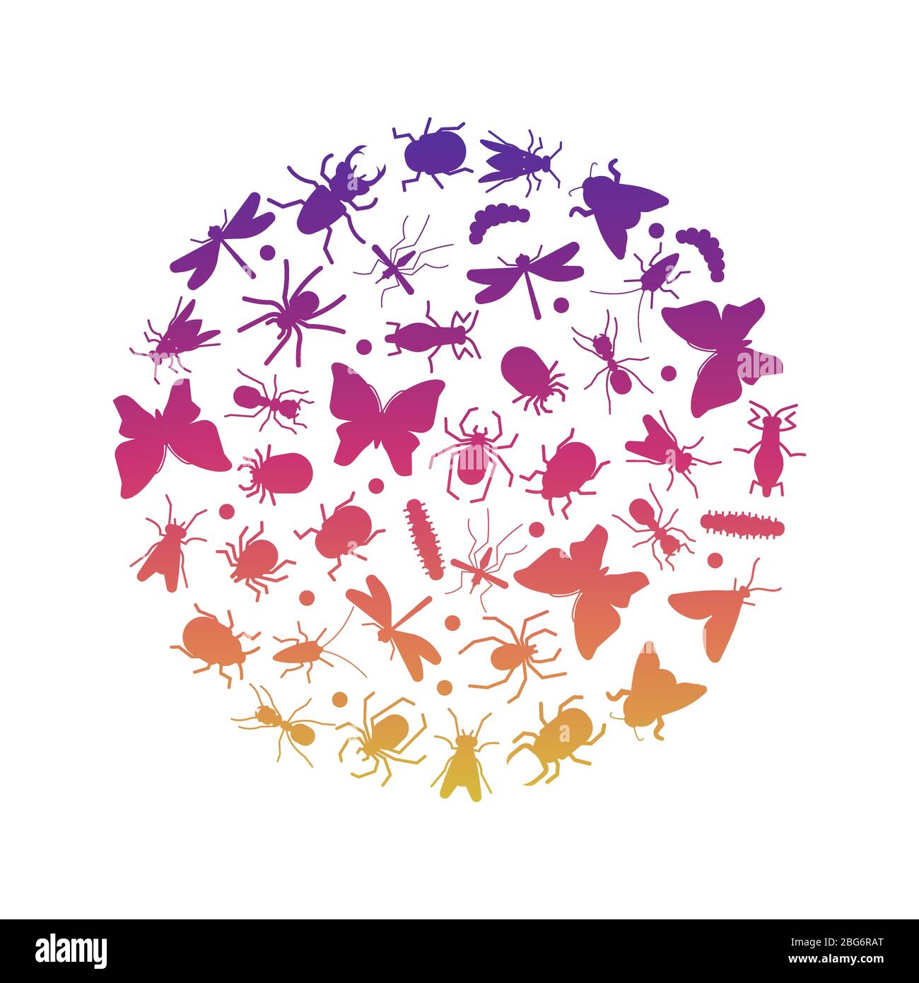 Bright silhouette of insects icons. Insect round concept. Vector ...