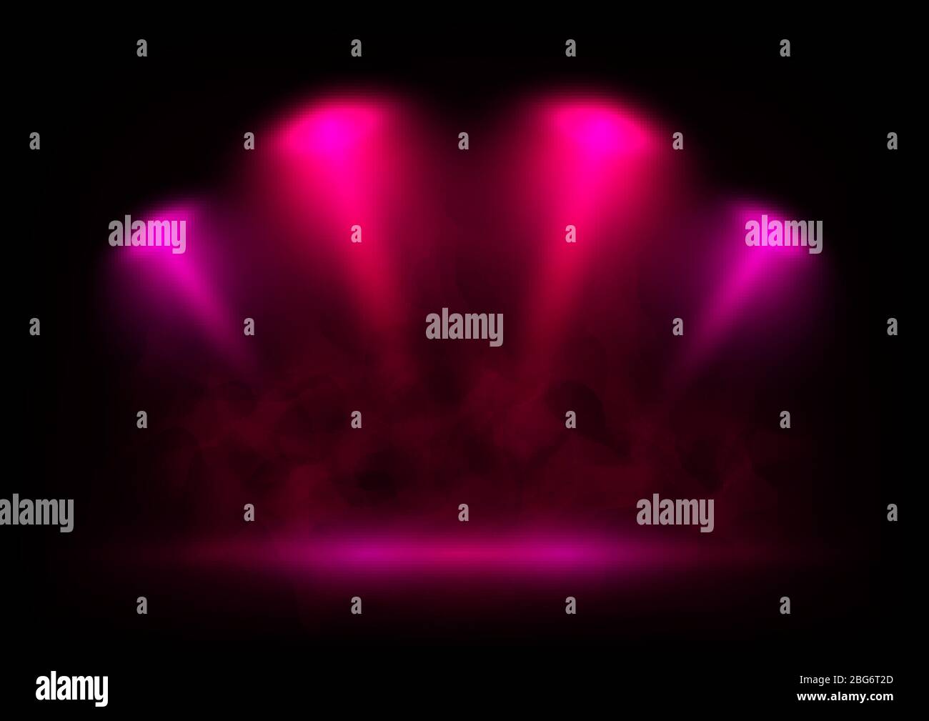 Vector red and pink spotlights on scene with light beams in the smoke ...