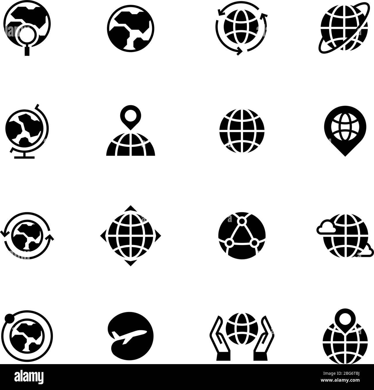 Global communication, globe and geography icons. Earth planet, world ...