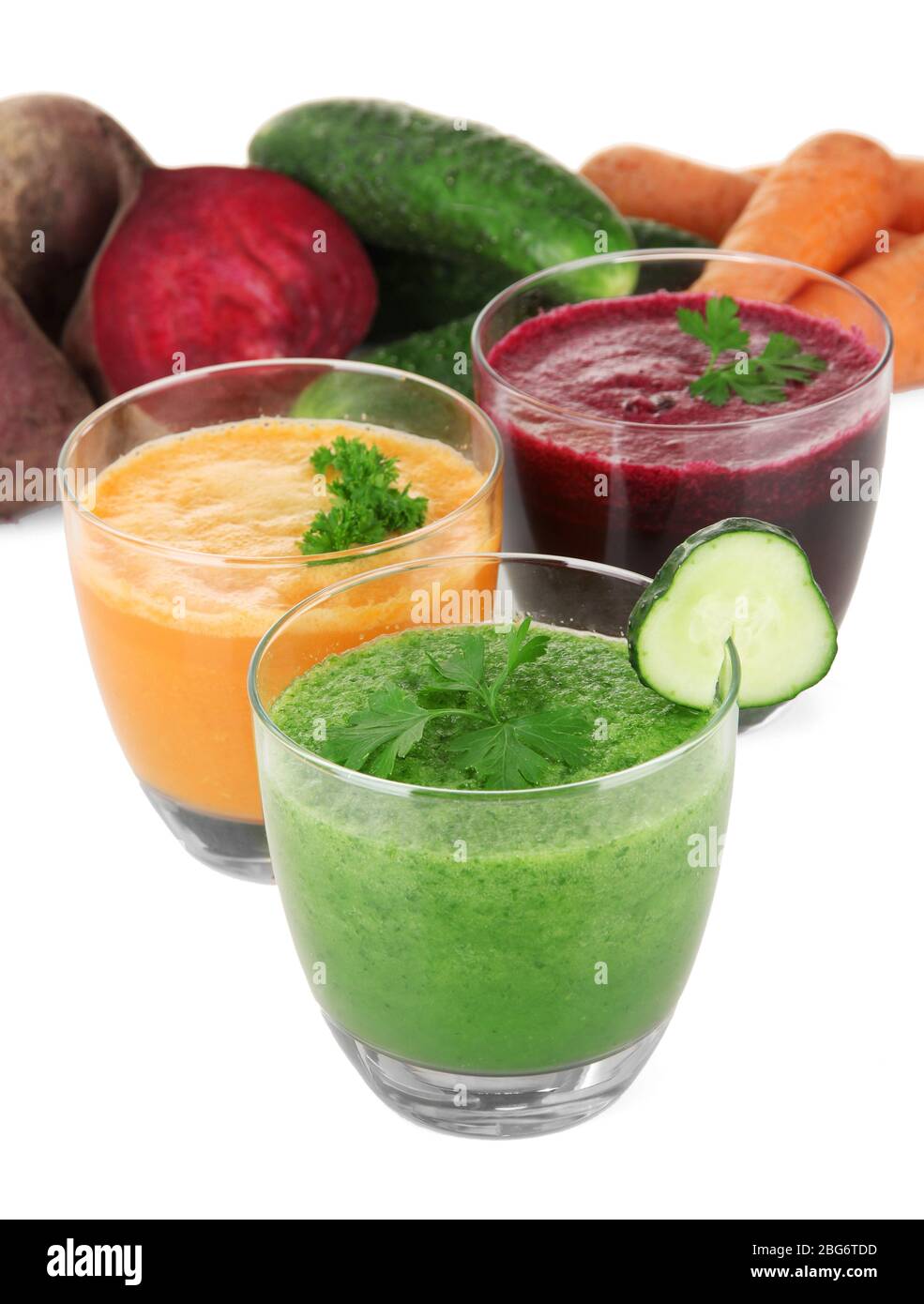 Fresh vegetable juices isolated on white Stock Photo - Alamy