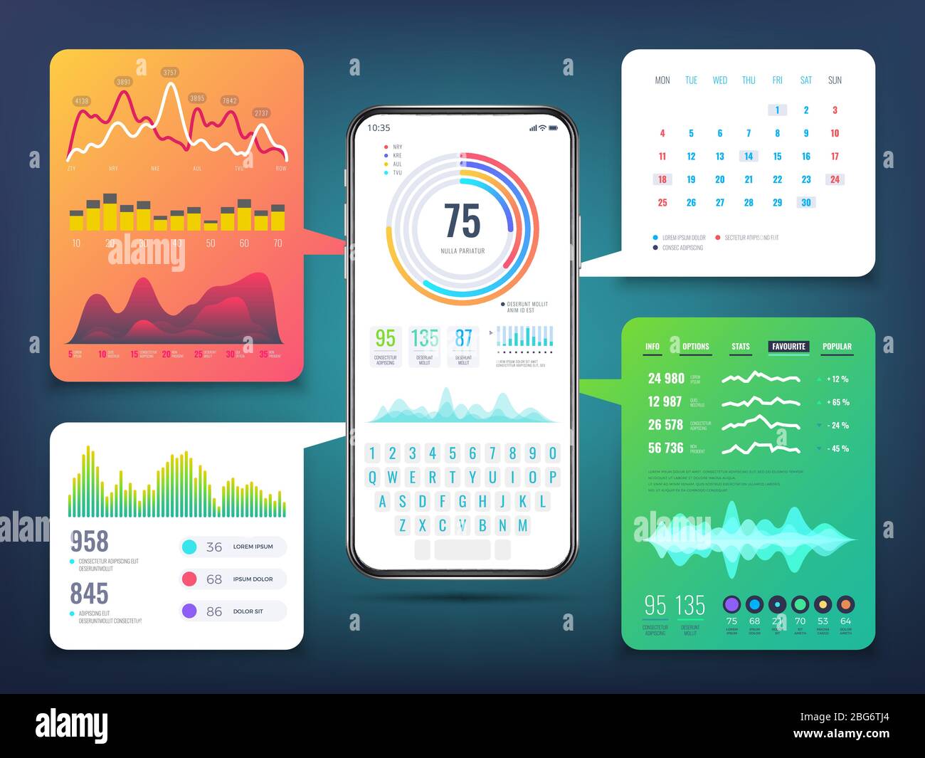 Cell phone application interface design with business infographics ...