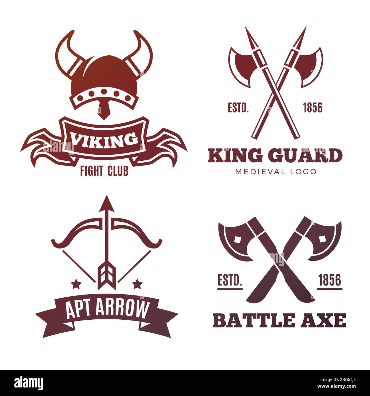 Colorful vintage warrior emblems. Viking, knight, king medieval labels ...