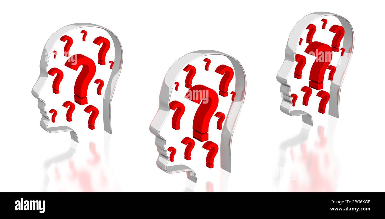 Head shapes, question marks - 3D illustration Stock Photo - Alamy
