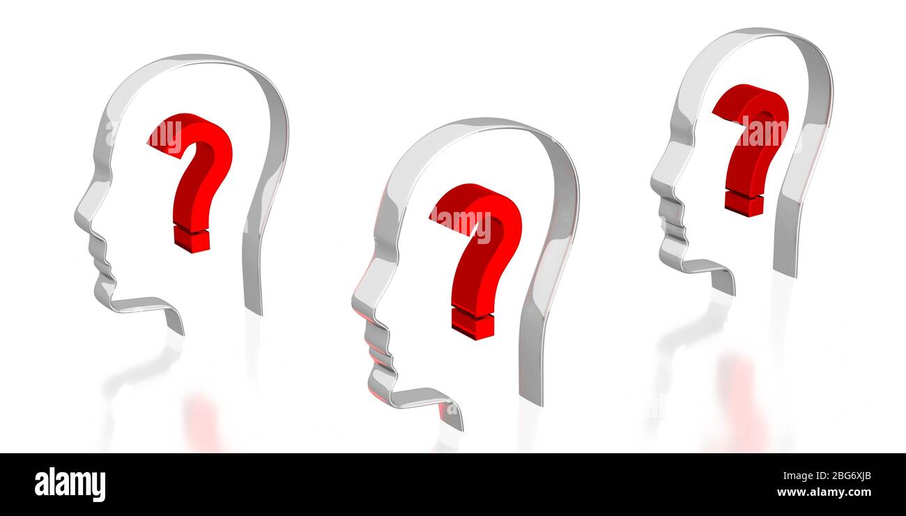 Head shapes, question marks - 3D illustration Stock Photo - Alamy