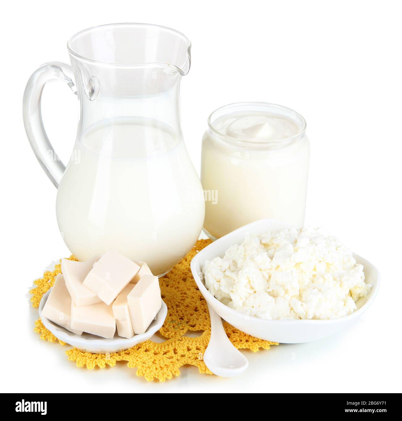 Fresh dairy products isolated on white Stock Photo - Alamy