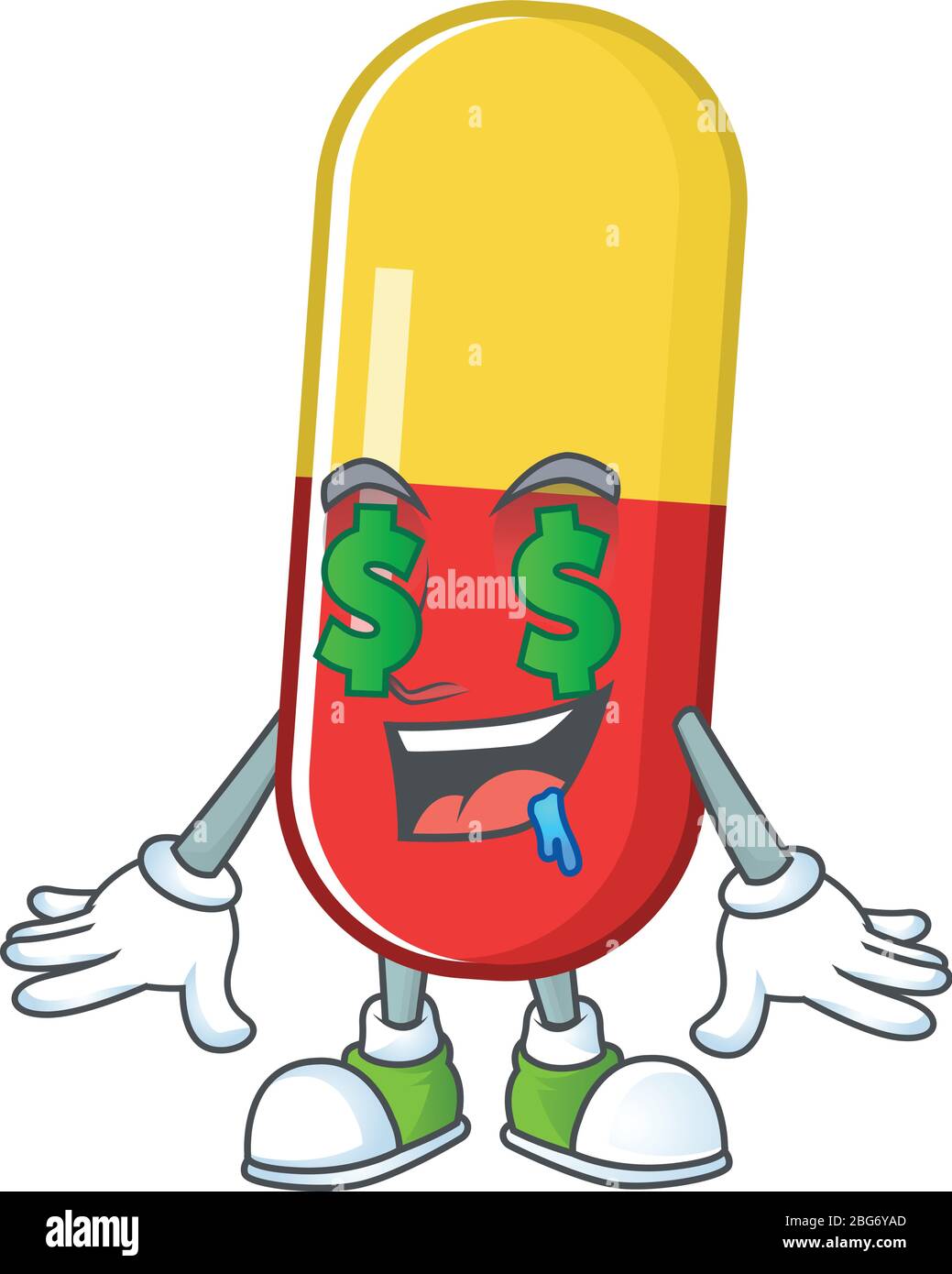 mascot character style of rich red yellow capsules with money eyes ...