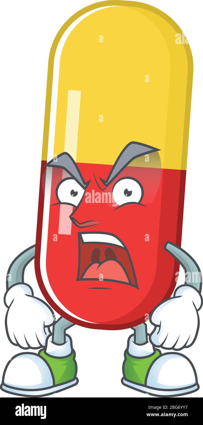 Red yellow capsules cartoon character design with mad face Stock Vector ...
